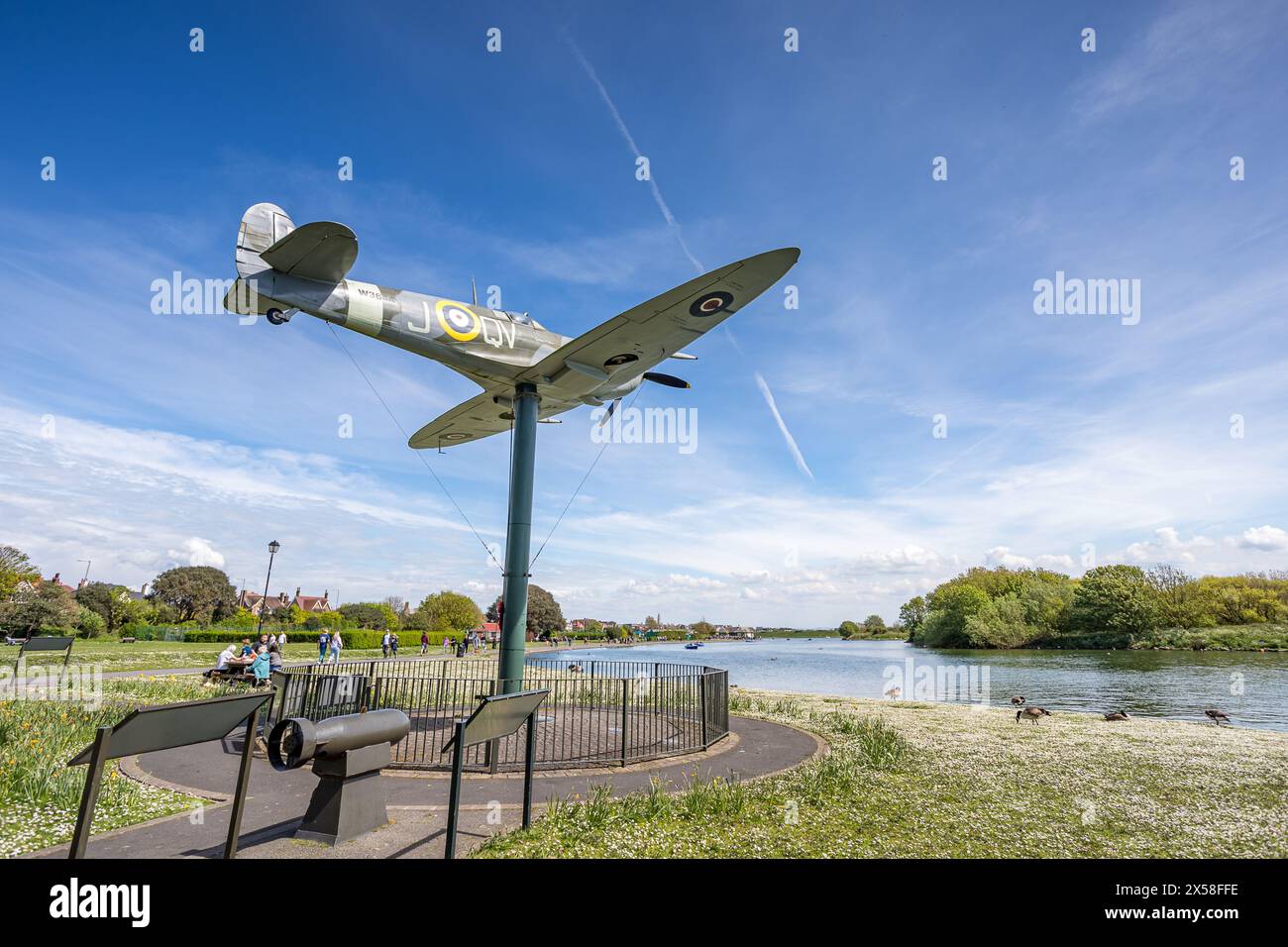 A replica Spitfire fighter aircraft from WW2 pictured on the edge of ...