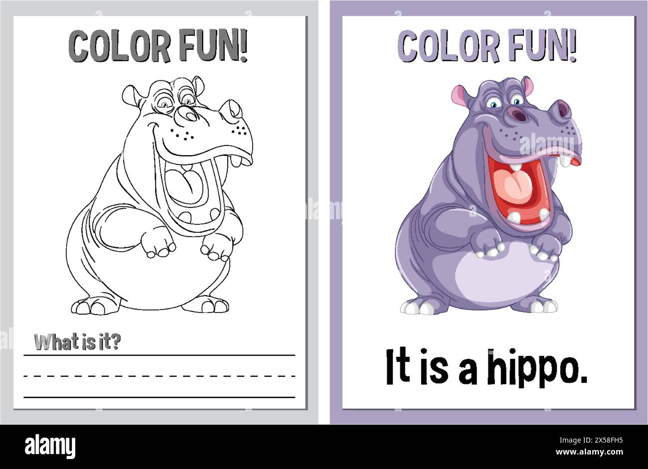 Coloring and colored illustrations of a hippo Stock Vector Image & Art ...
