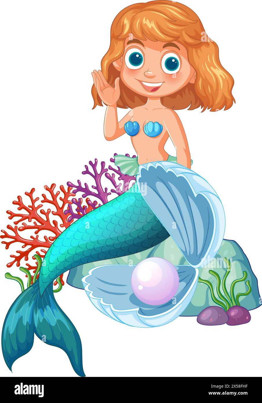 Vector illustration of a happy mermaid with corals Stock Vector Image ...