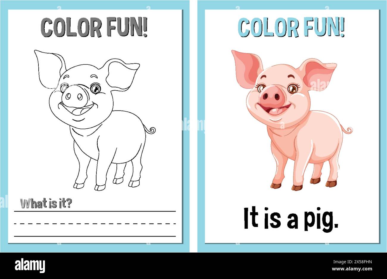 Coloring and learning activity cards with a pig Stock Vector Image ...