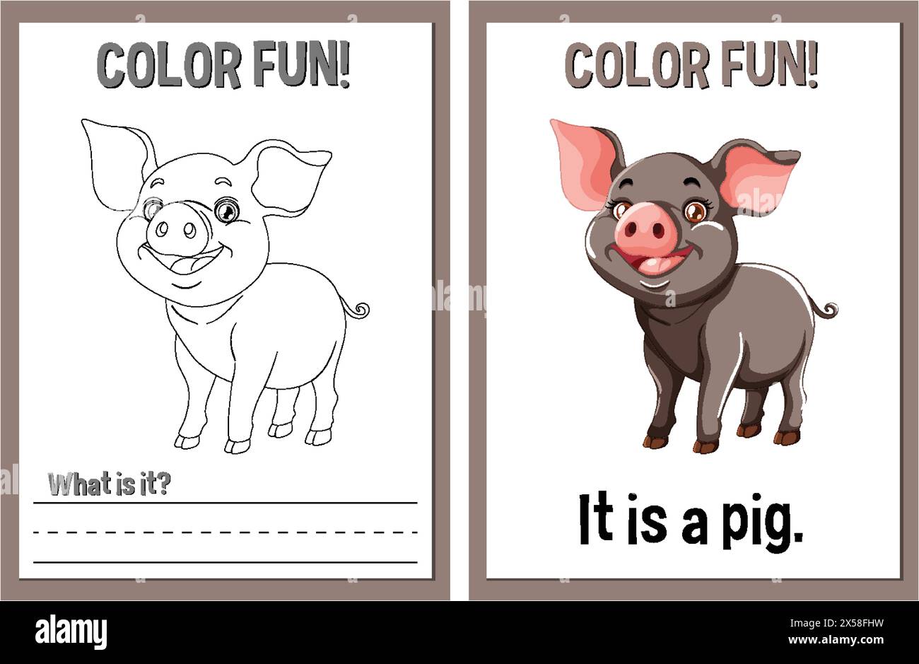Coloring and learning activity with a pig theme Stock Vector Image ...