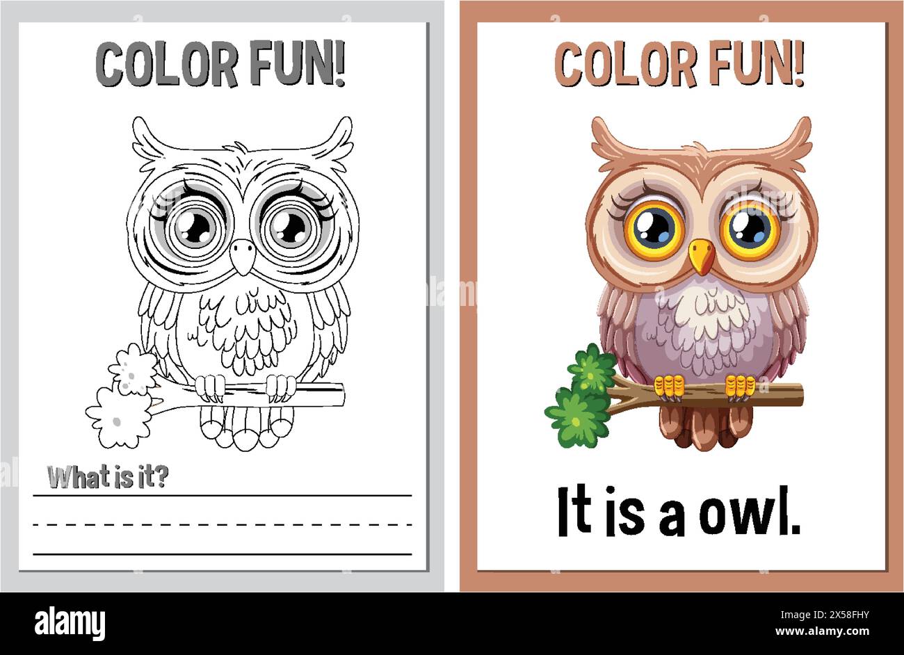 Coloring and learning activity with cute owl Stock Vector Image & Art ...