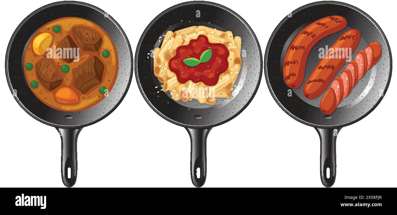 Vector illustration of three different cooked dishes Stock Vector Image ...