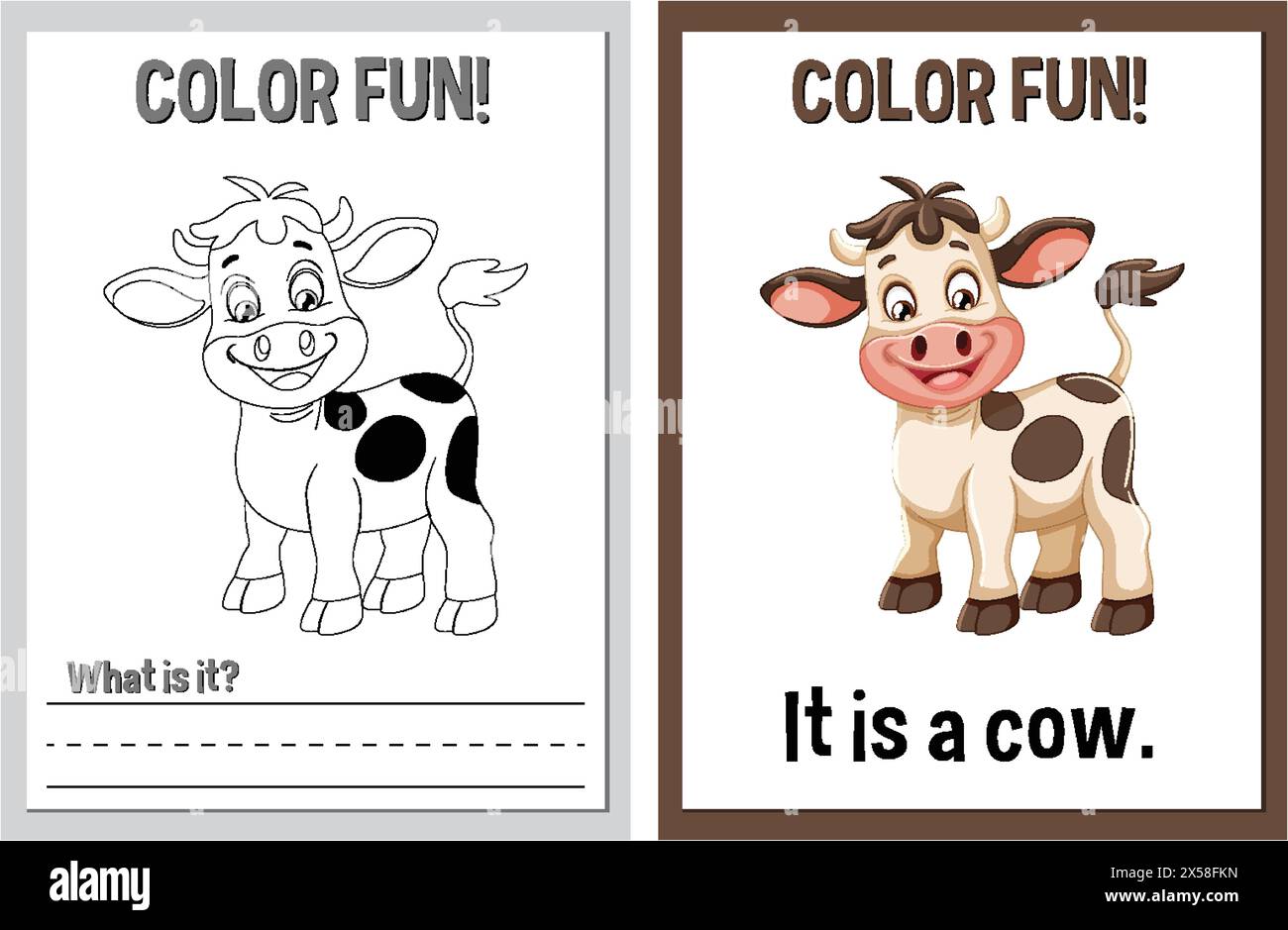 Coloring and learning activity with a cow illustration Stock Vector ...