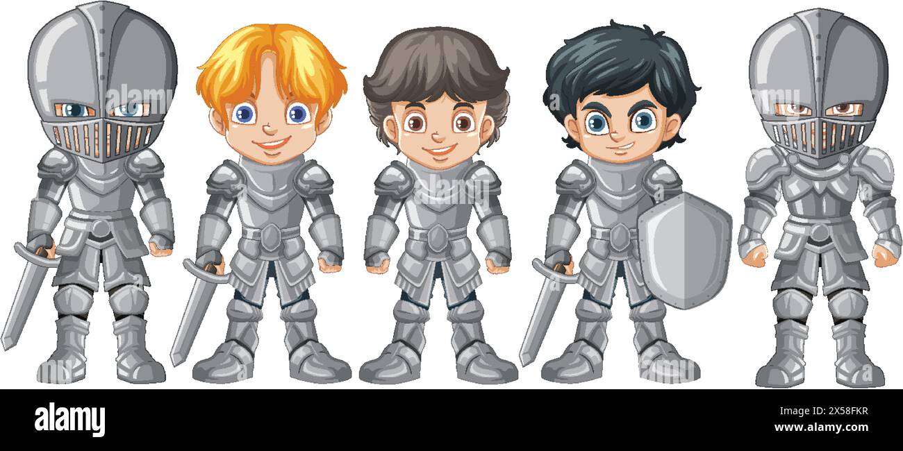 Five cartoon knights in armor, ready for action Stock Vector Image ...