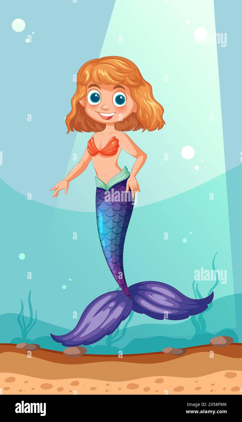 Vector illustration of a happy mermaid underwater Stock Vector Image ...