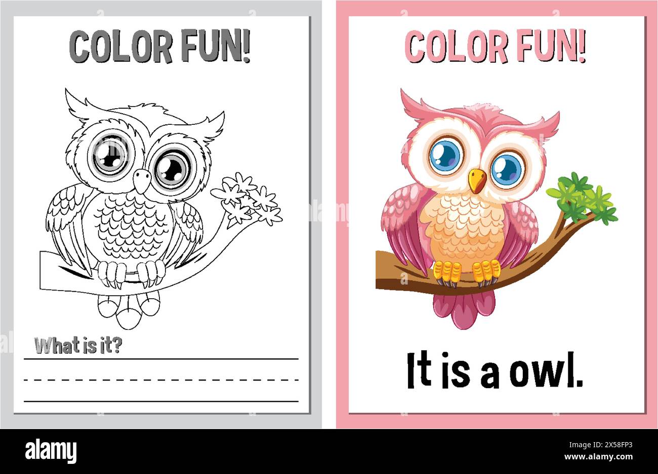 Educational coloring sheets with cute owl theme Stock Vector Image ...