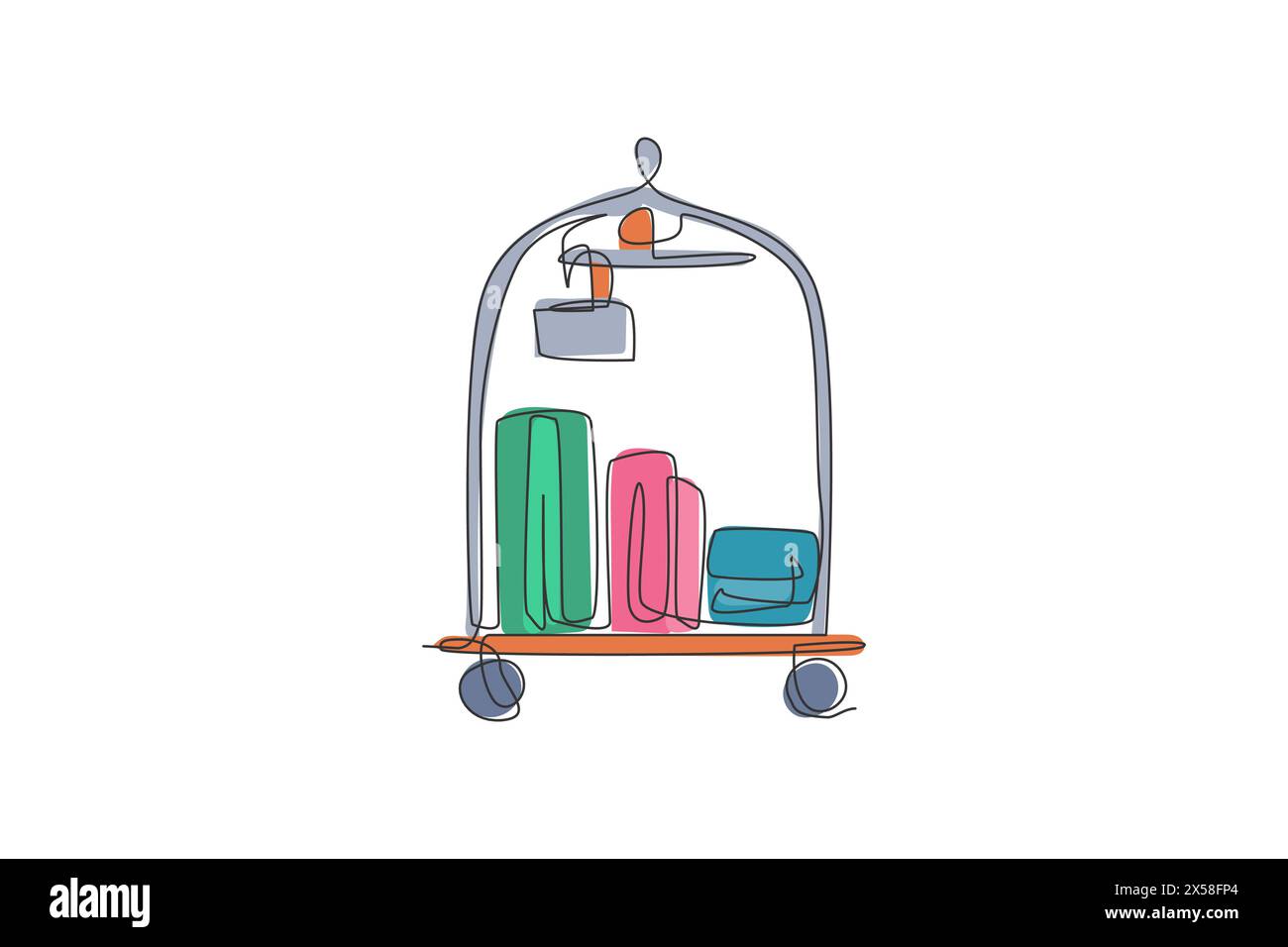 One single line drawing of luggage trolley in hotel vector graphic ...