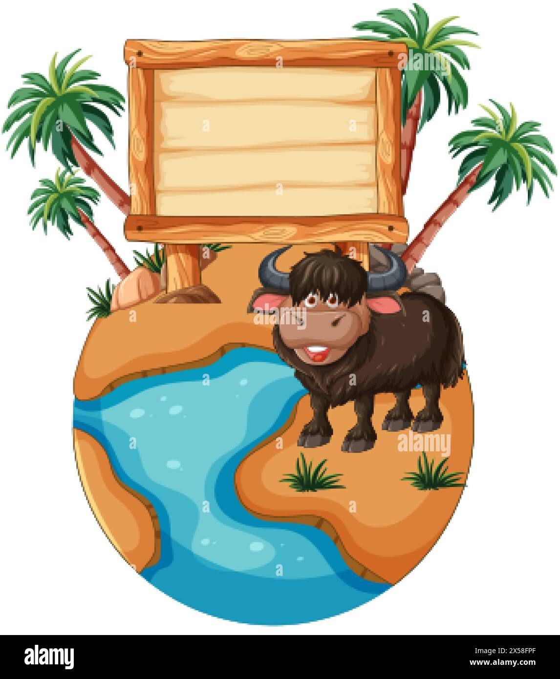 Cartoon yak beside a sign on a tropical island Stock Vector Image & Art ...