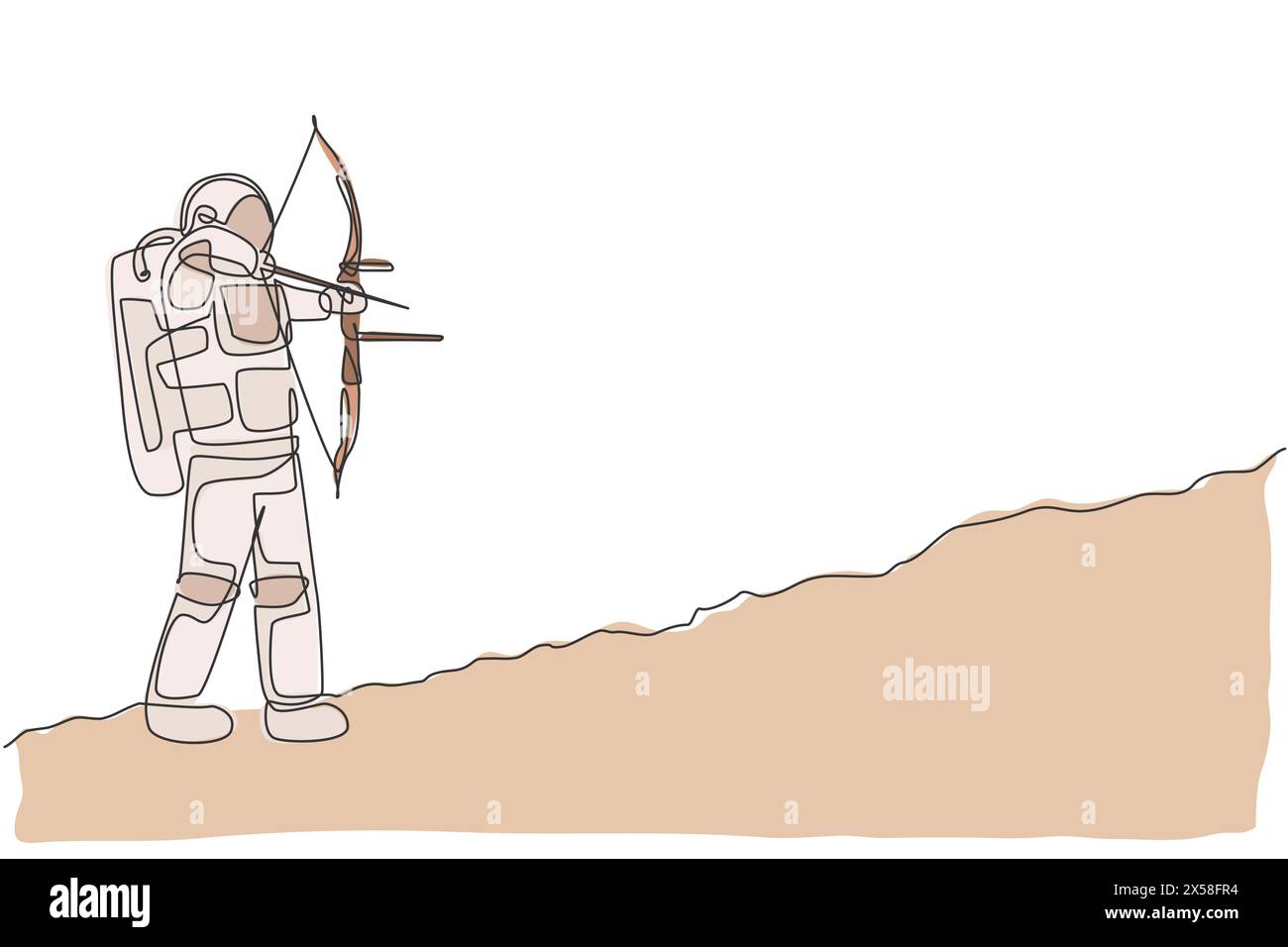 Single continuous line drawing of young astronaut practicing archery to ...