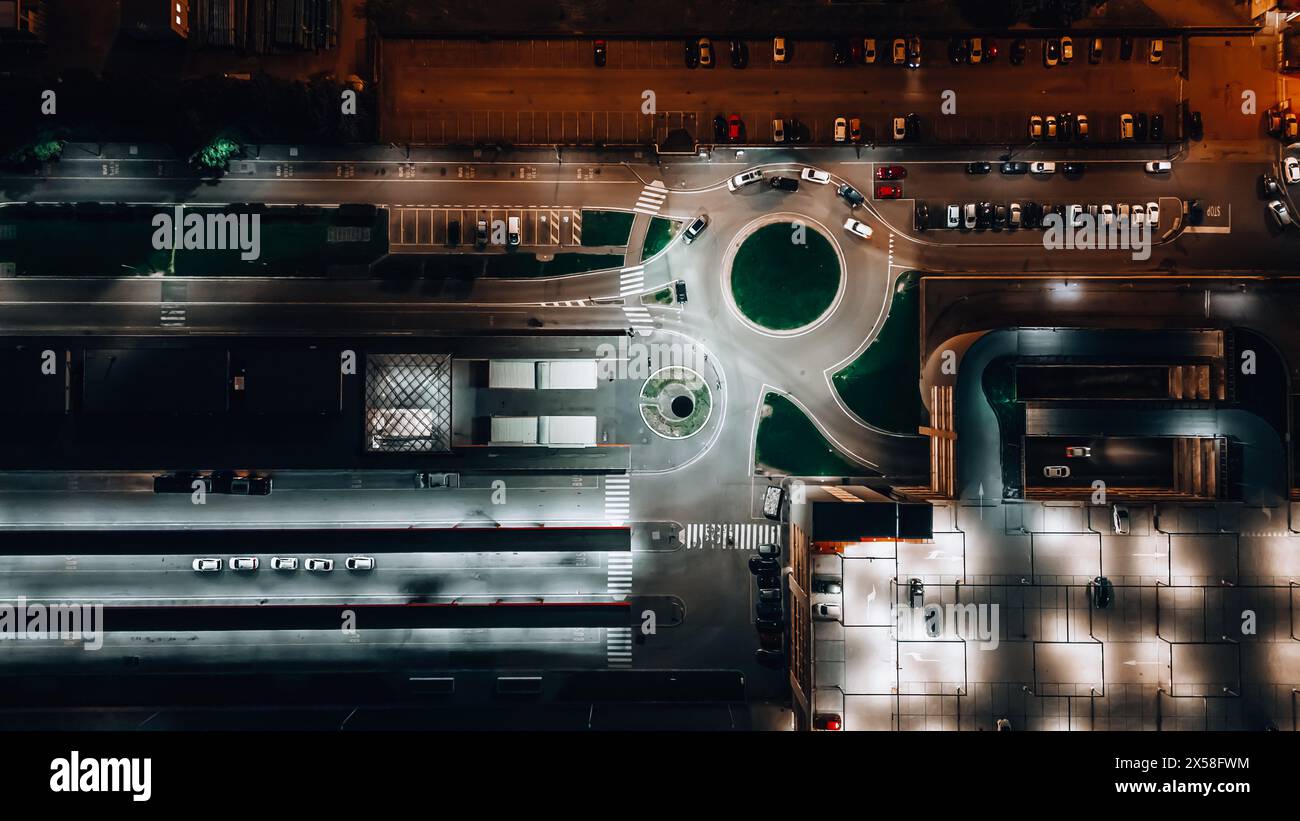 Traffic roundabout night from drone hi-res stock photography and images ...