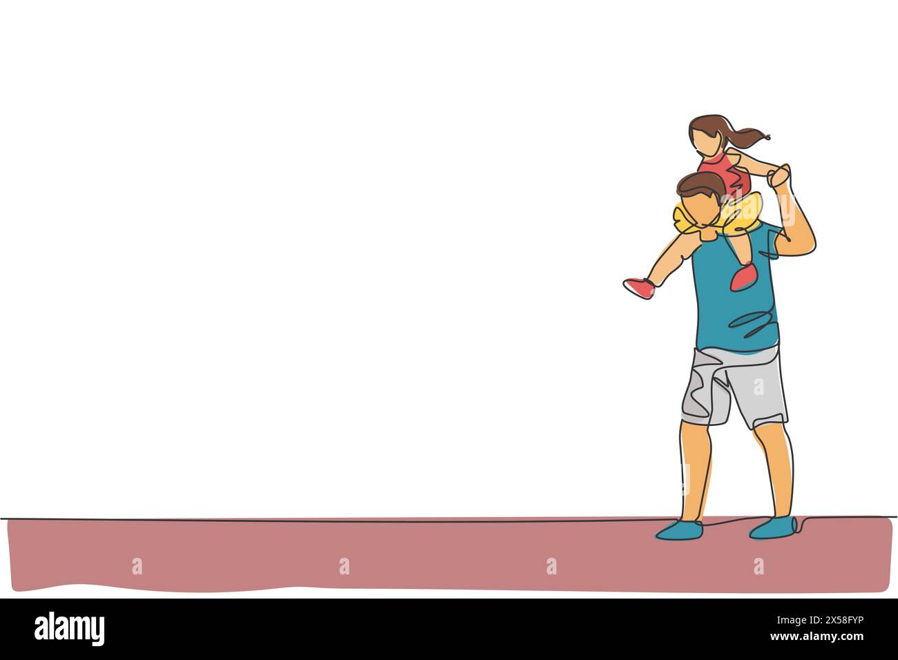 Single continuous line drawing of young happy father playing together ...