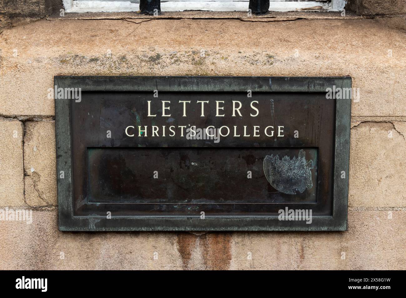 Vintage letterbox marked 'Letters' at Christ's College, part of the ...