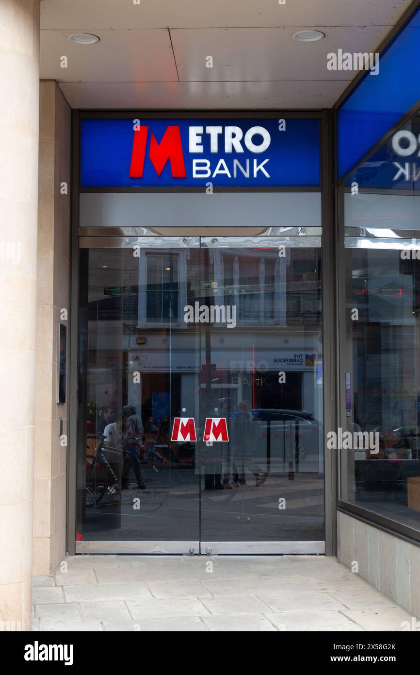 Exterior view of Metro Bank branch with blue signage. Cambridge ...