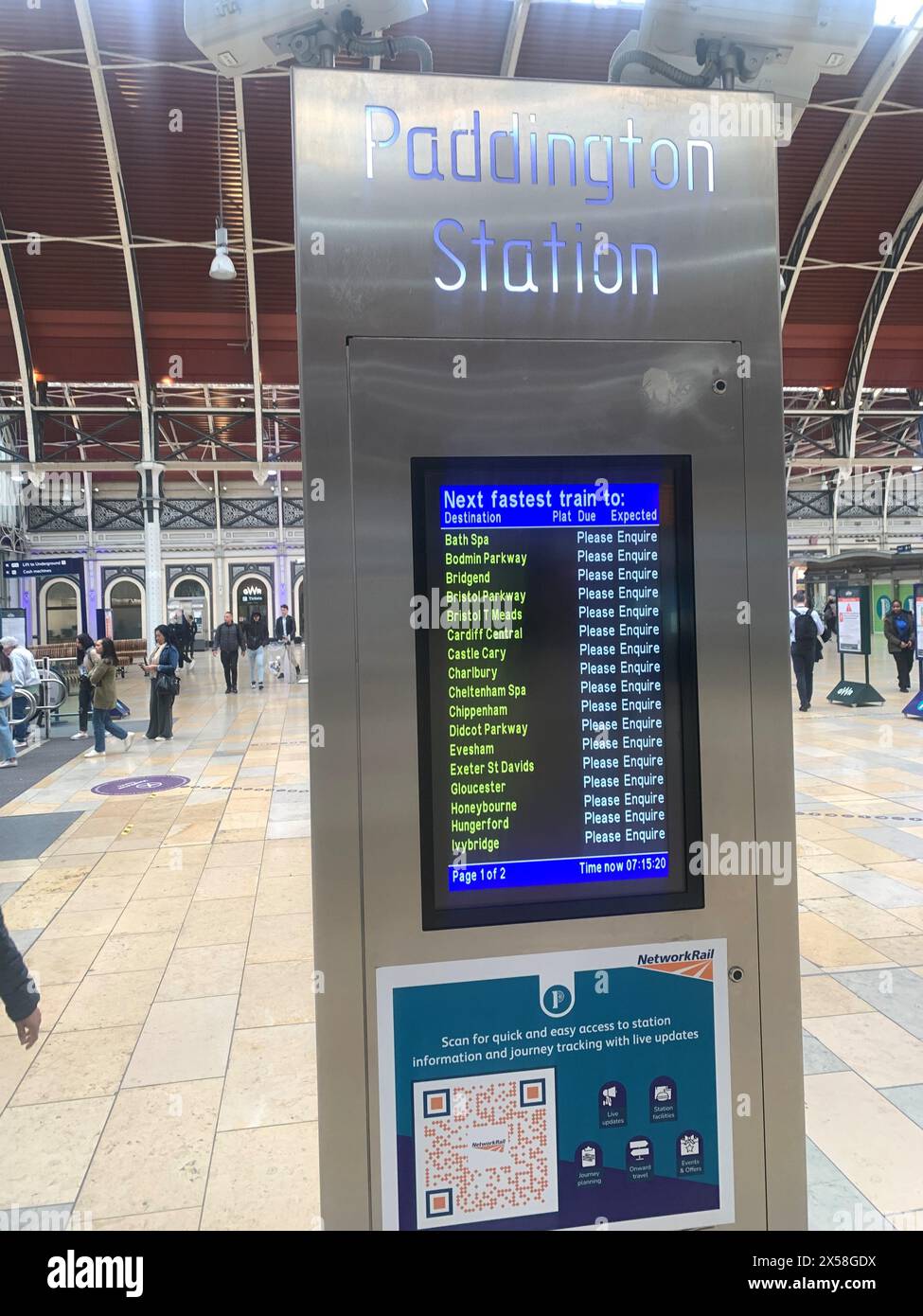 A departures display board at Paddington train station, west London, as ...