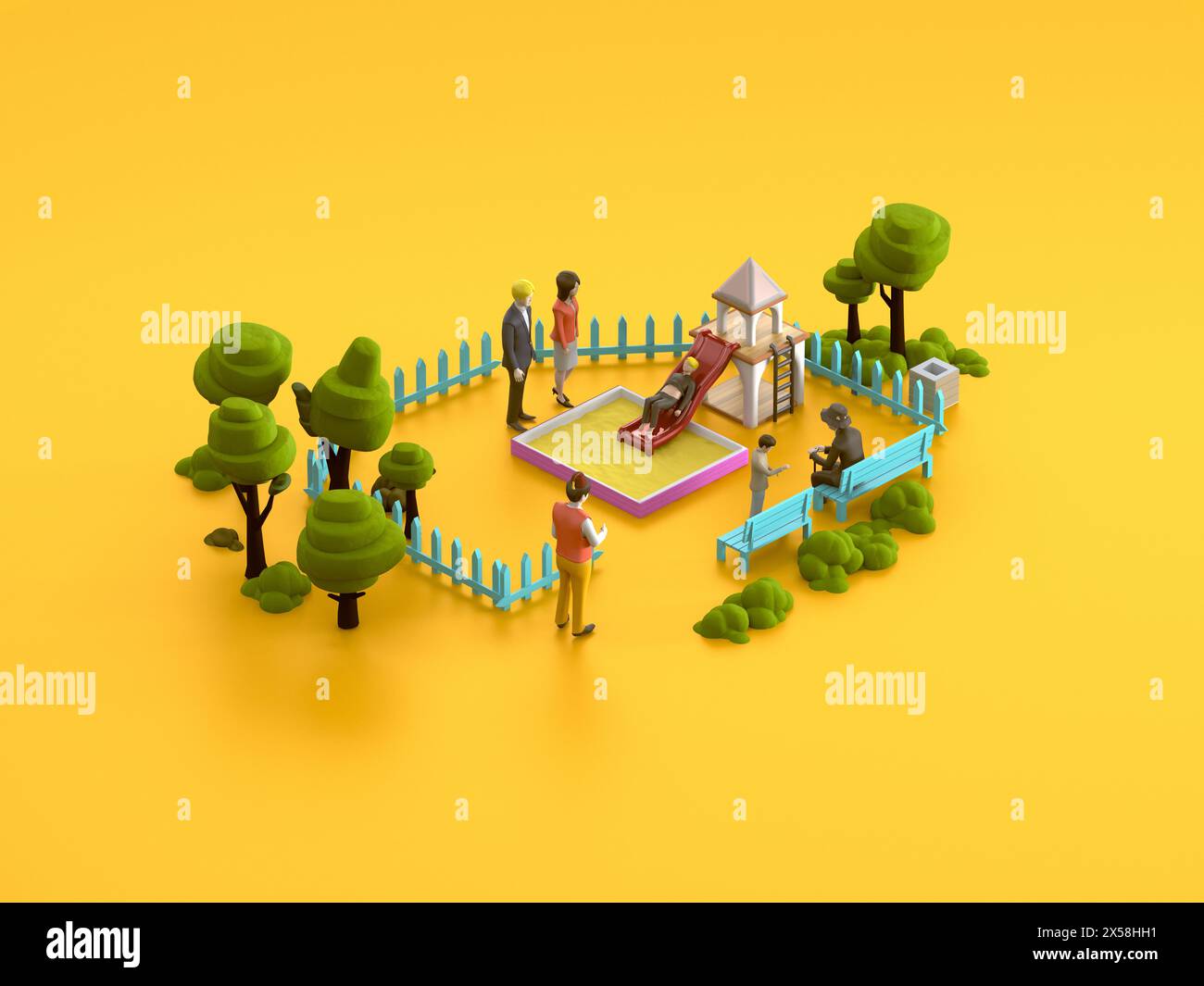 Park isometric scene on orange background Stock Photo - Alamy