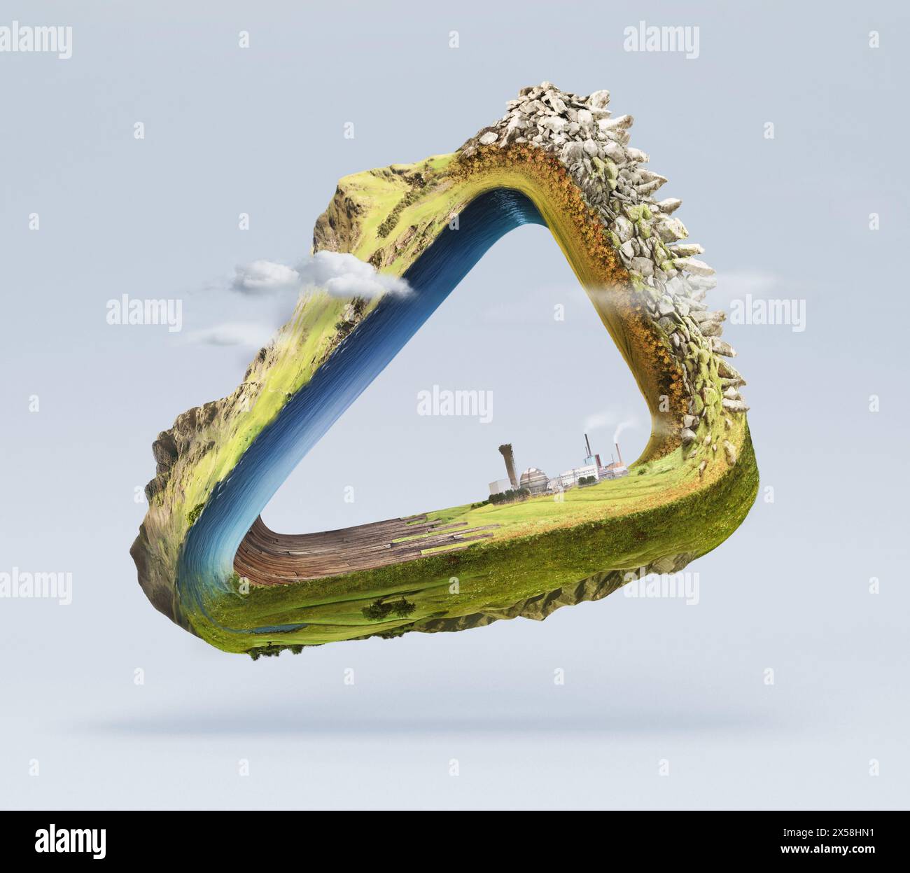 Impossible object triangle with landscape Stock Photo - Alamy