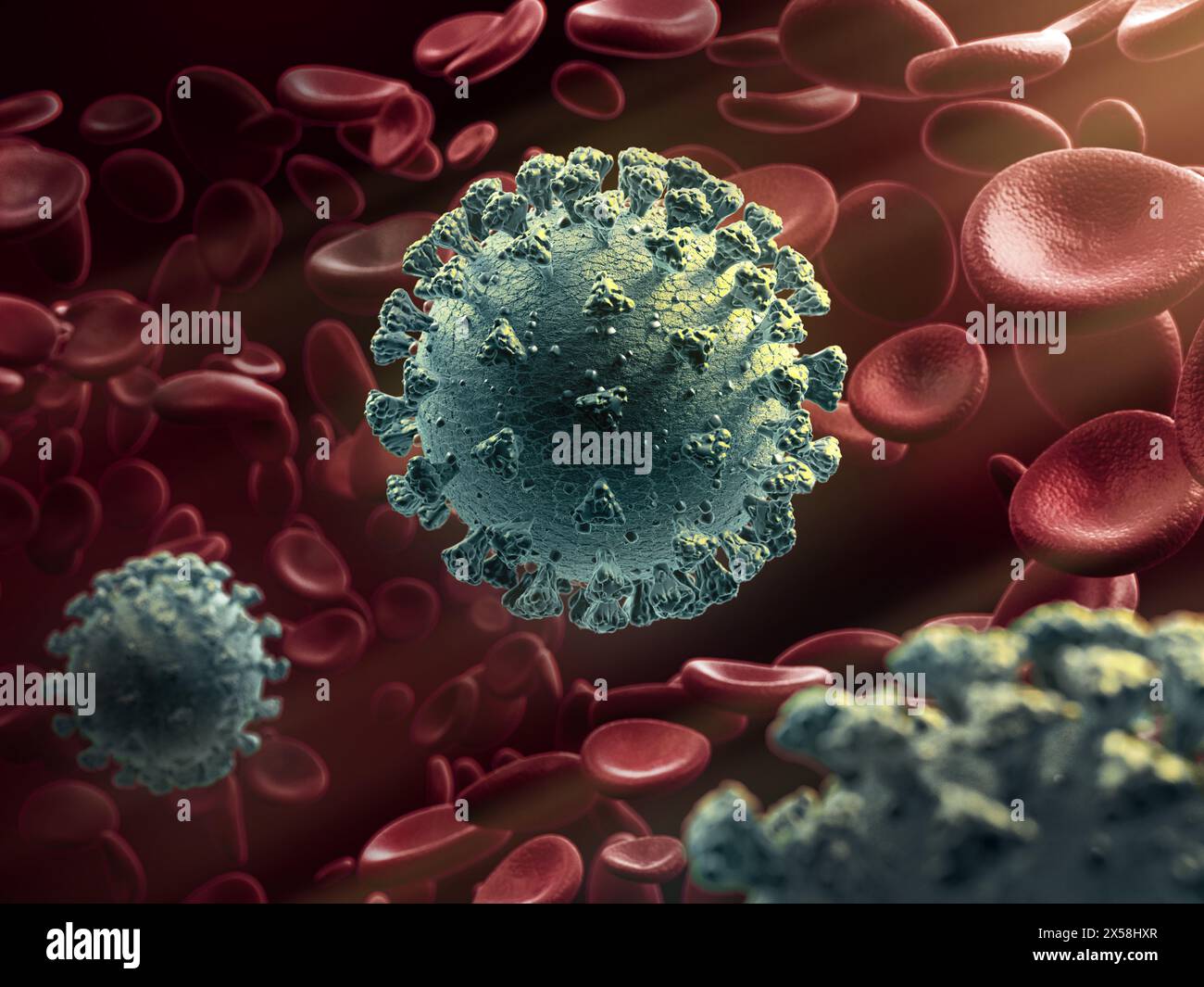 Virus around blood cells Stock Photo - Alamy