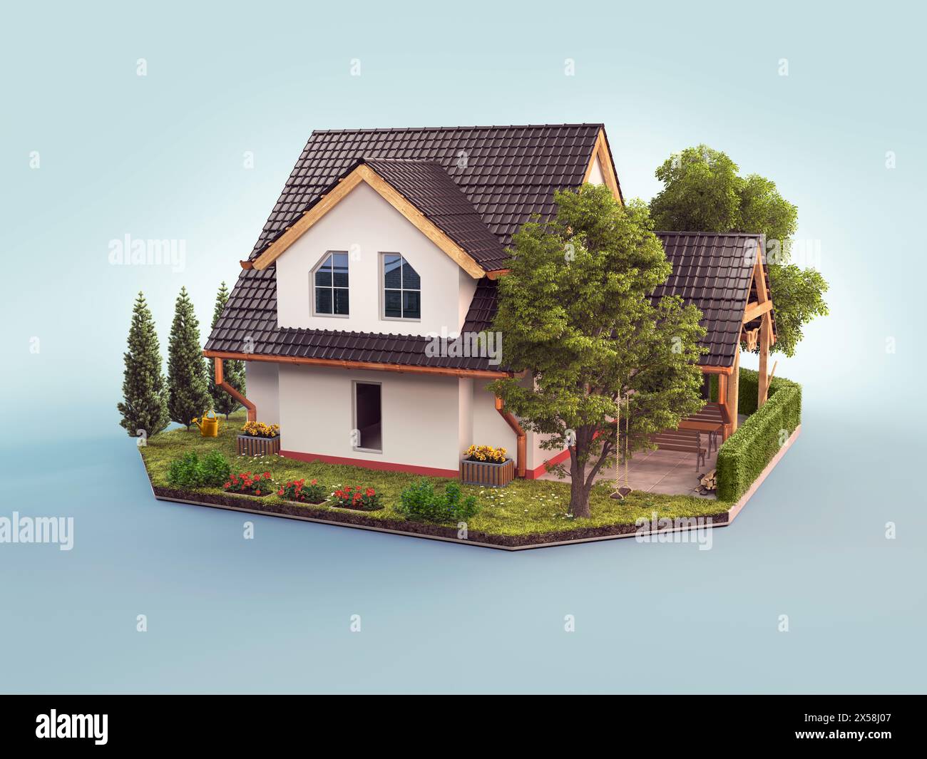 Modern house with scared face expression Stock Photo - Alamy