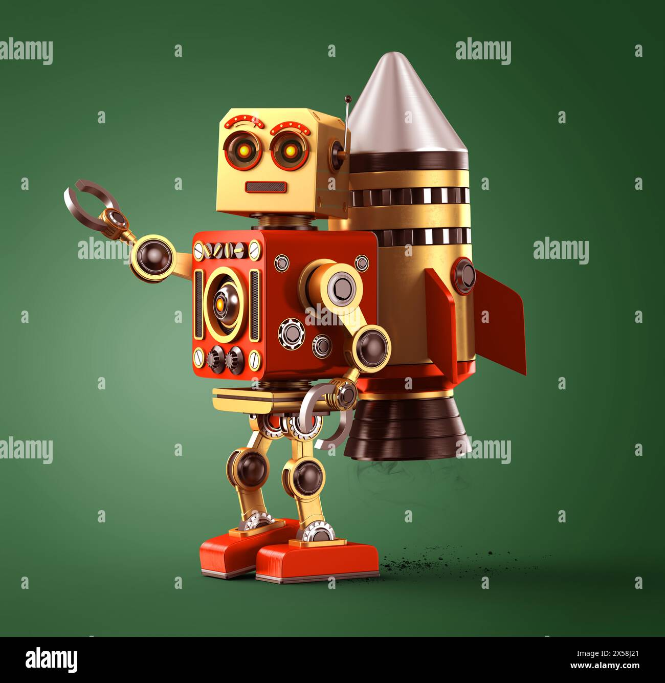 Cartoon robot with rocket on back Stock Photo - Alamy