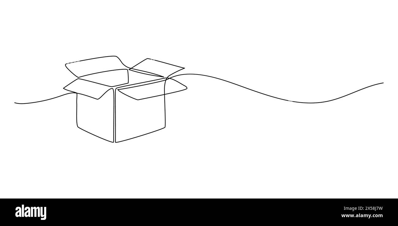 one line drawing of cardboard box on white background Concept of online ...