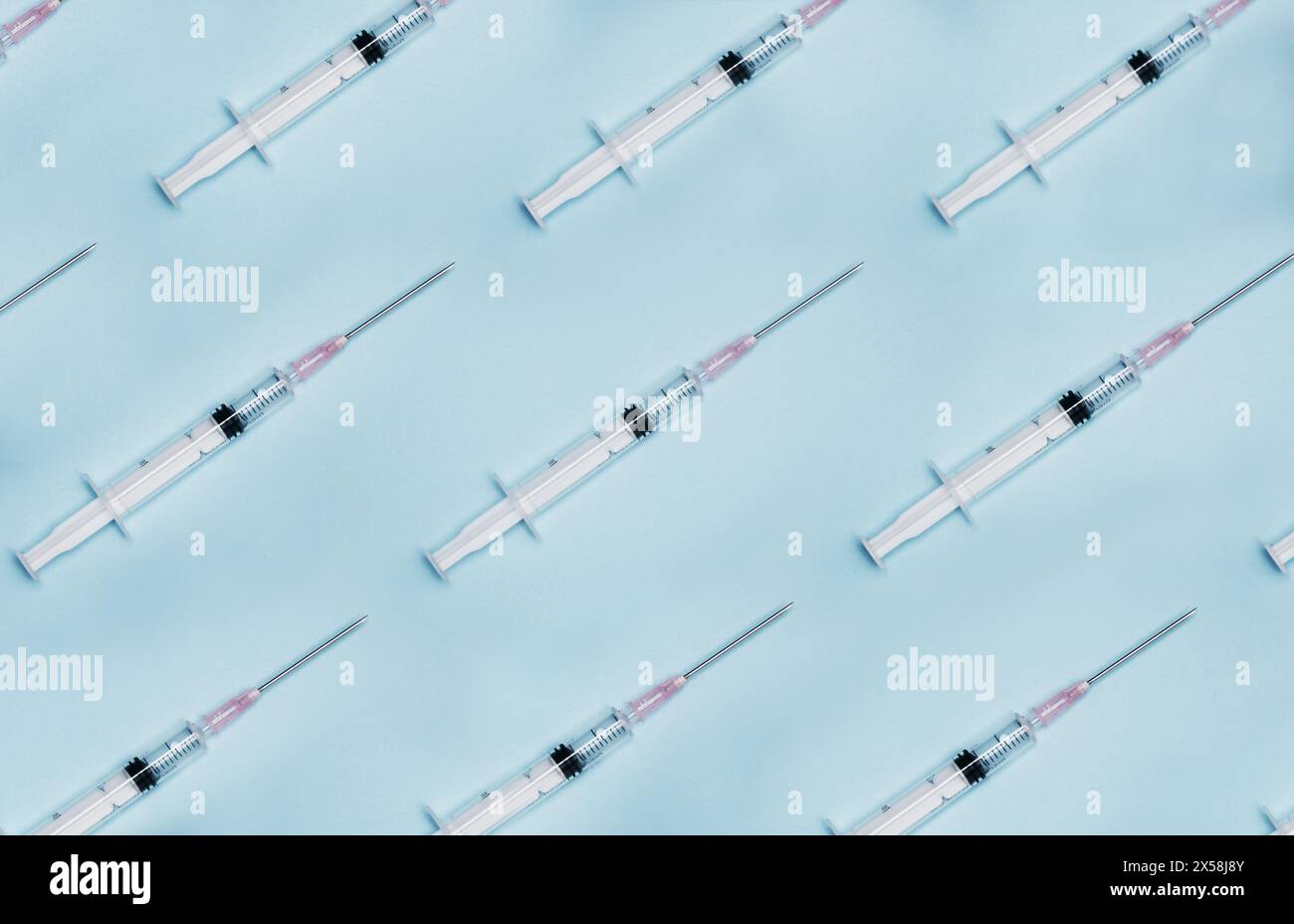 Vaccine, syringe and healthcare on blue background for health ...