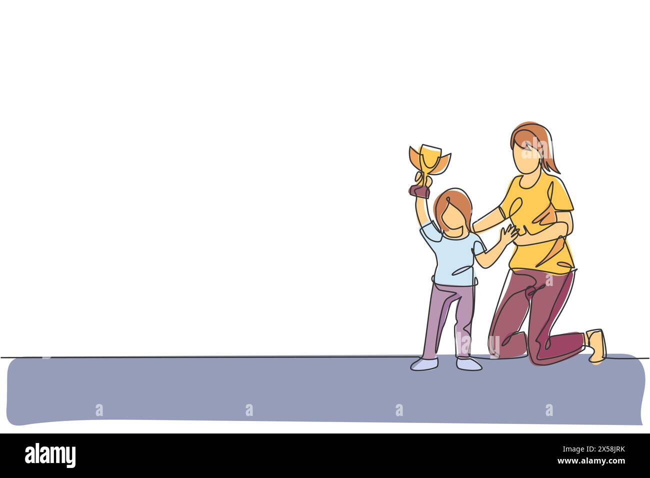 Single continuous line drawing of young mom congratulate her daughter ...