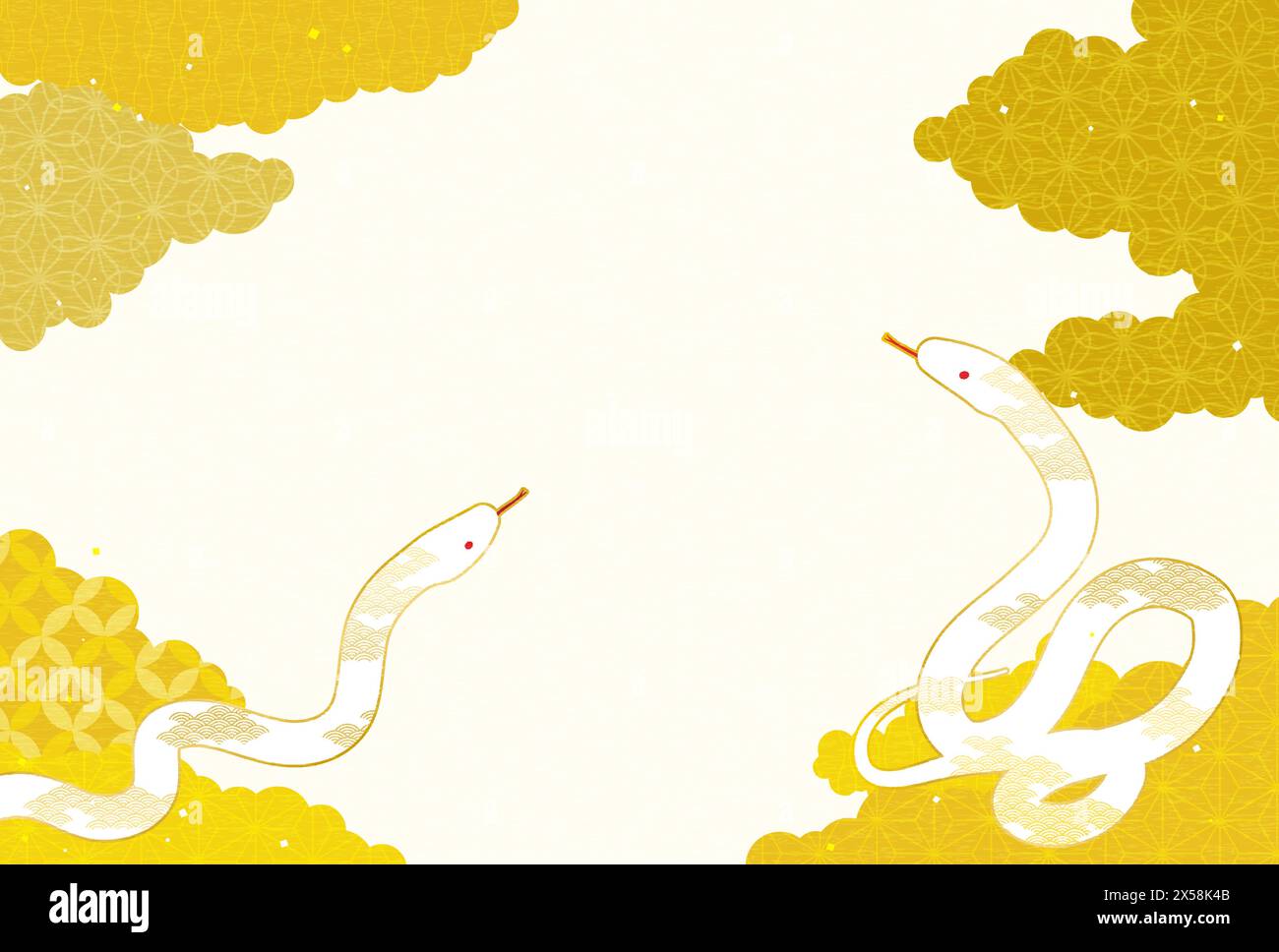 New Year's card for the year of the Snake 2025, with two white snakes ...