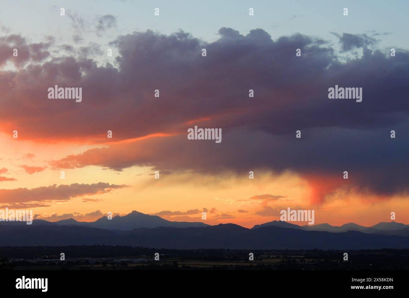 dramatic summer sunset over long's peak and the front range of the ...