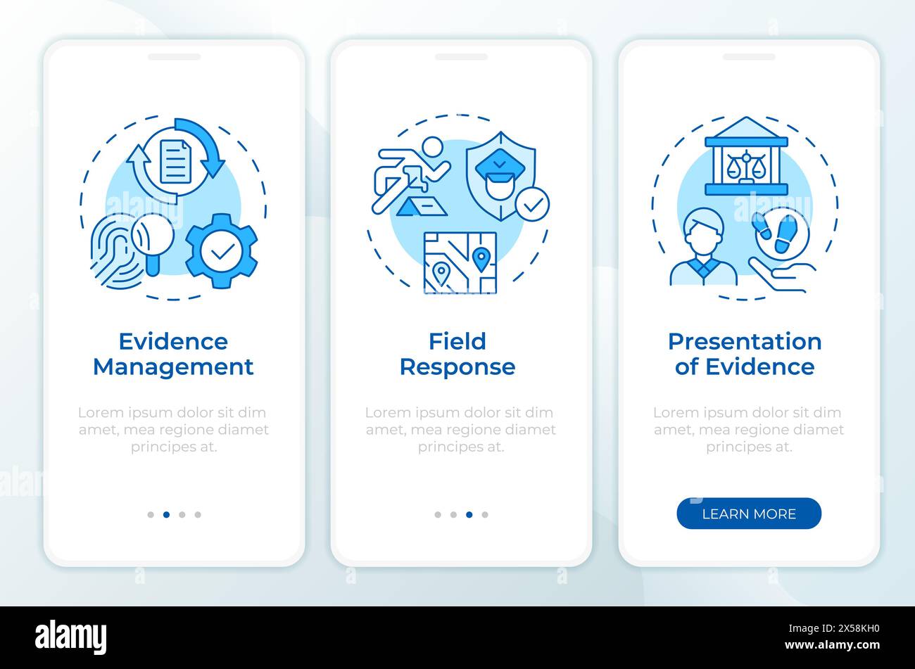 Evidence process blue onboarding mobile app screen Stock Vector Image ...