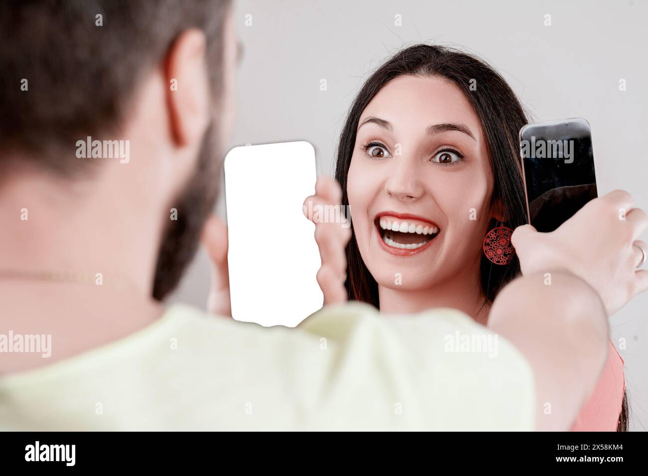 Energetic sharing of digital content between man and woman, using ...