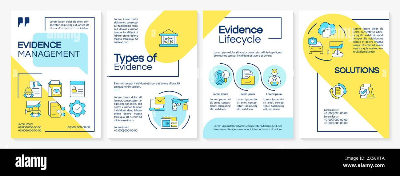 Evidence organization blue and yellow brochure template Stock Vector ...