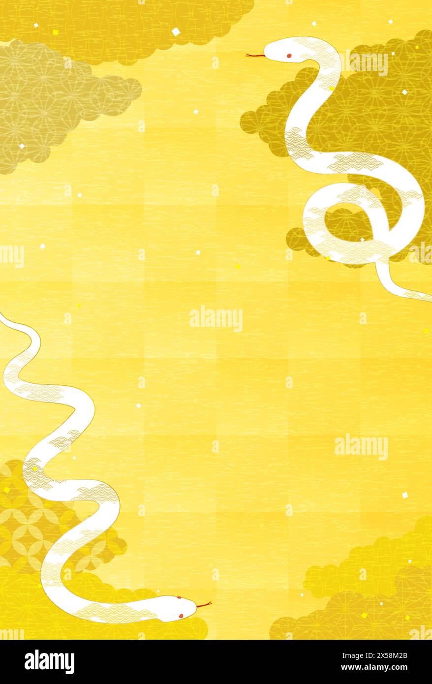 New Year's card for the year of the Snake 2025, with two white snakes ...