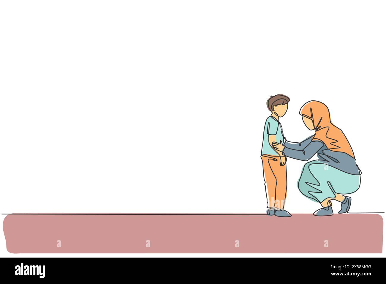 Continuous one line drawing of young Arabian mom giving talk, advising ...