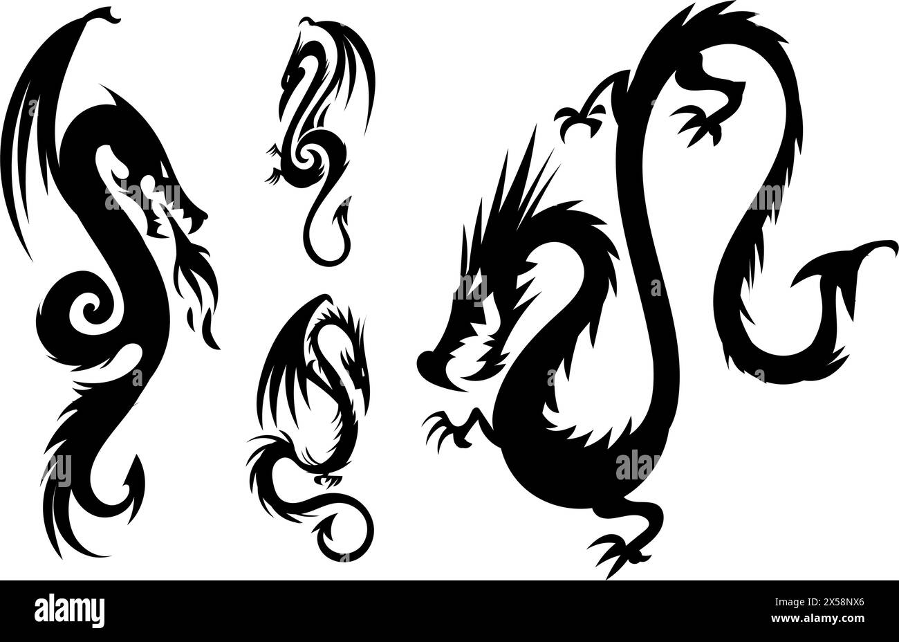 Dragon Silhouette Collection. vector illustration Stock Vector Image ...