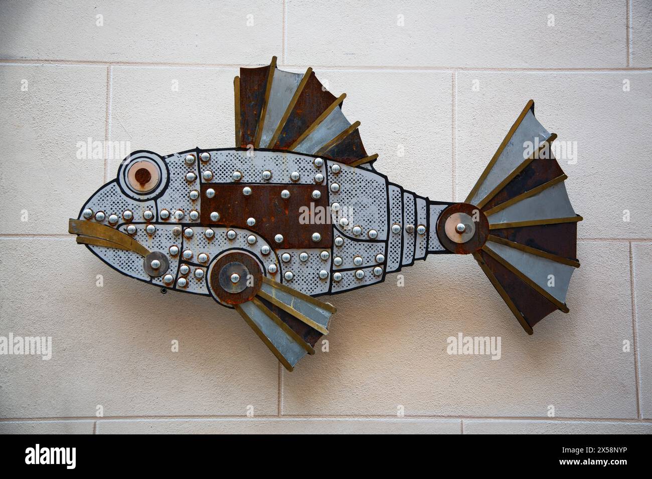 Metal fish sculpture on display Stock Photo - Alamy