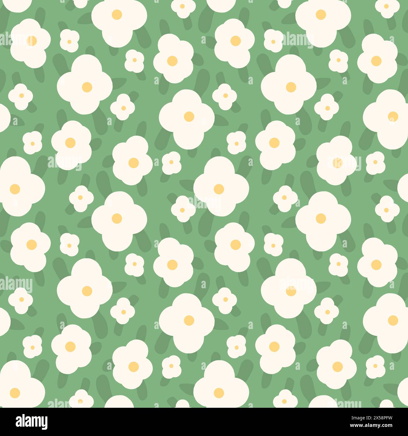 White cosmea wildflowers meadow seamless pattern. Flower background tile. Happy summer botanic ...