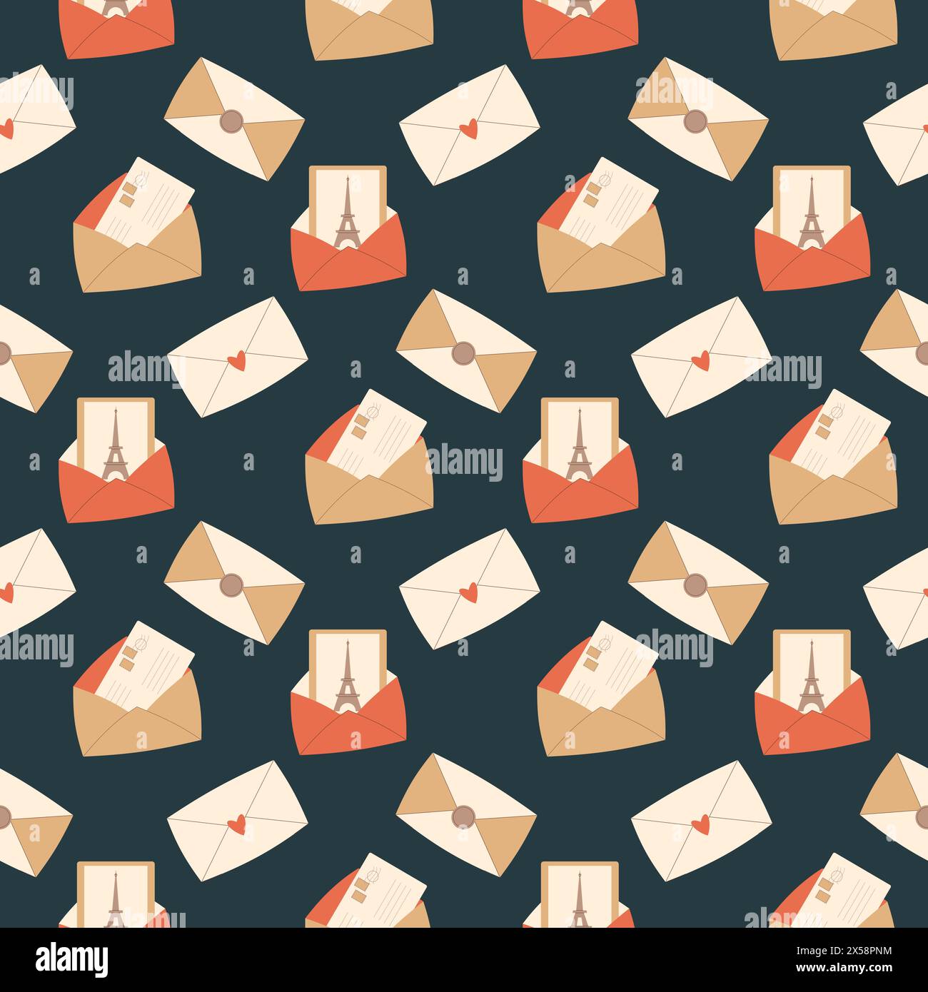 Paris envelope with card seamless pattern. Message, letter, Eiffel ...