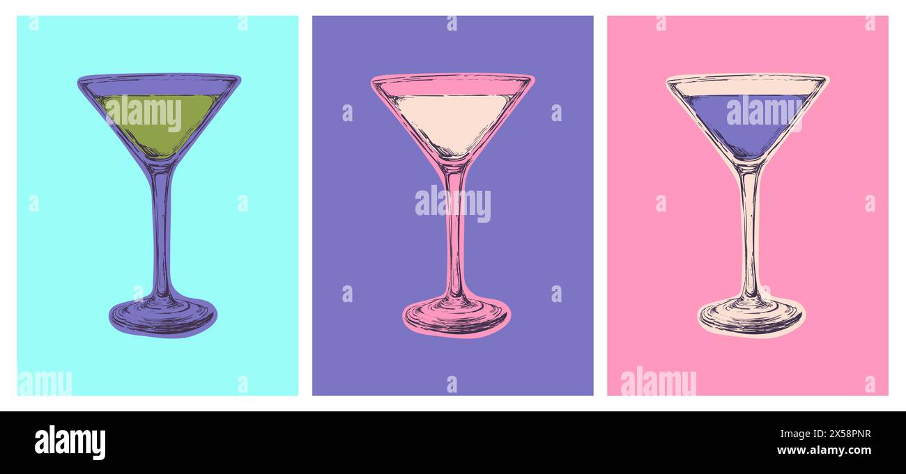 Set of Colored Martini Cocktails Illustration Set of Colored Martini ...