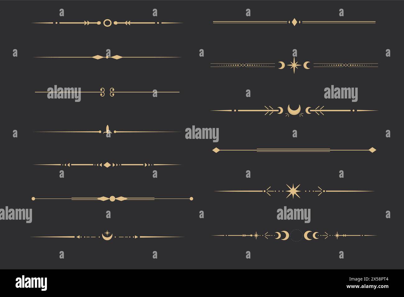 Golden divider celestial border with stars moon and sun thin line ...