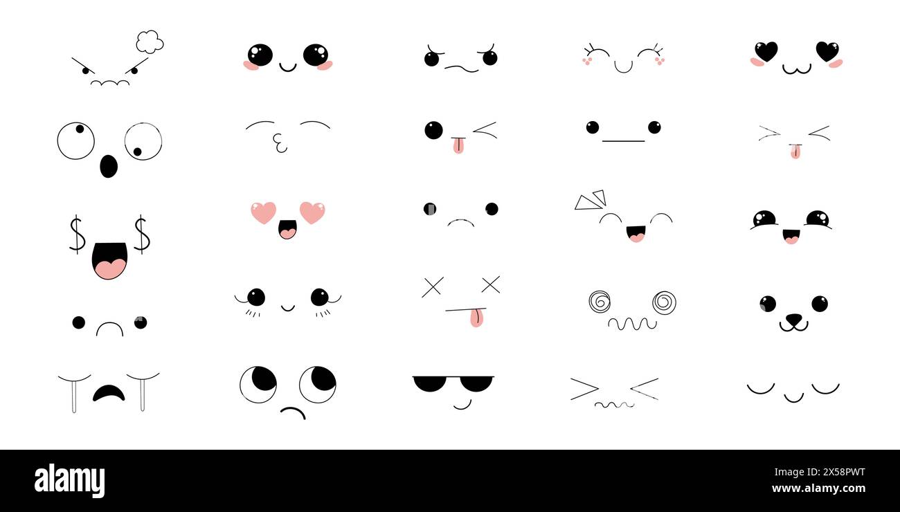 Kawaii Style Faces manga anime emotions, comic expressions, cute eyes ...