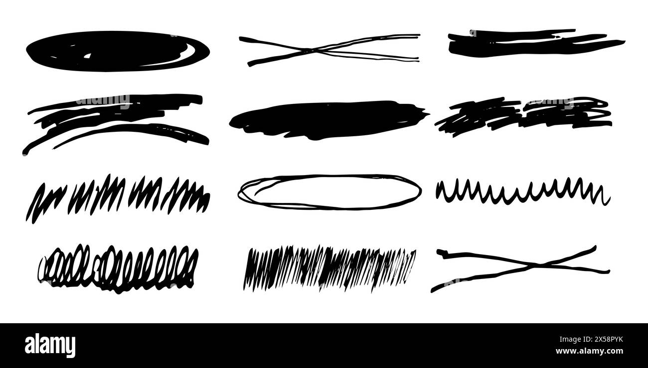 Underlines emphasis set brush stroke, marker lines grunge curve, wavy ...