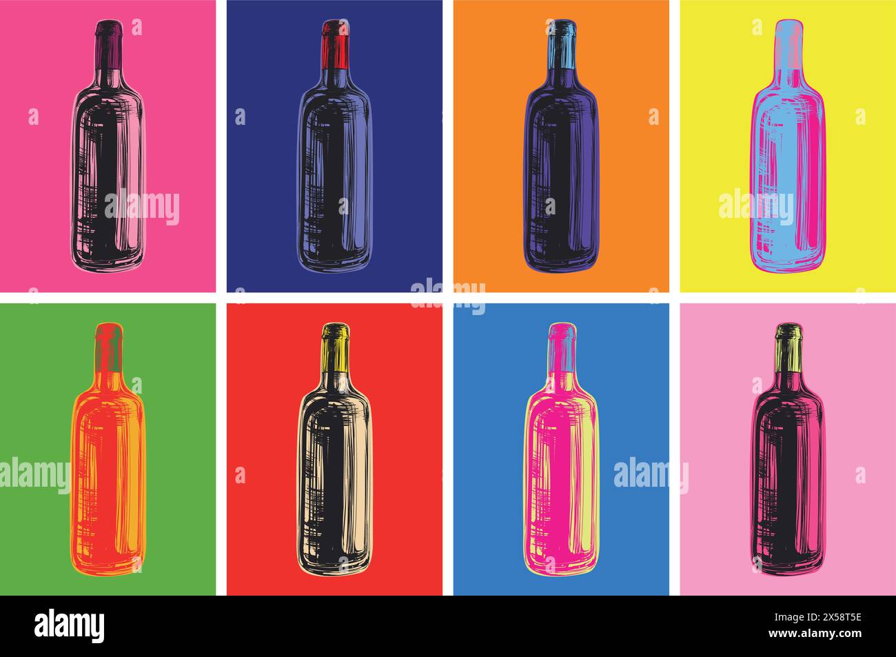 Wine Bottles Hand Drawing Vector Illustration Alcoholic Drink. Pop Art ...