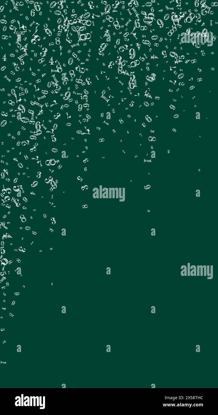 Scattered numbers. White chalk digits flying chaotic. Back to school ...