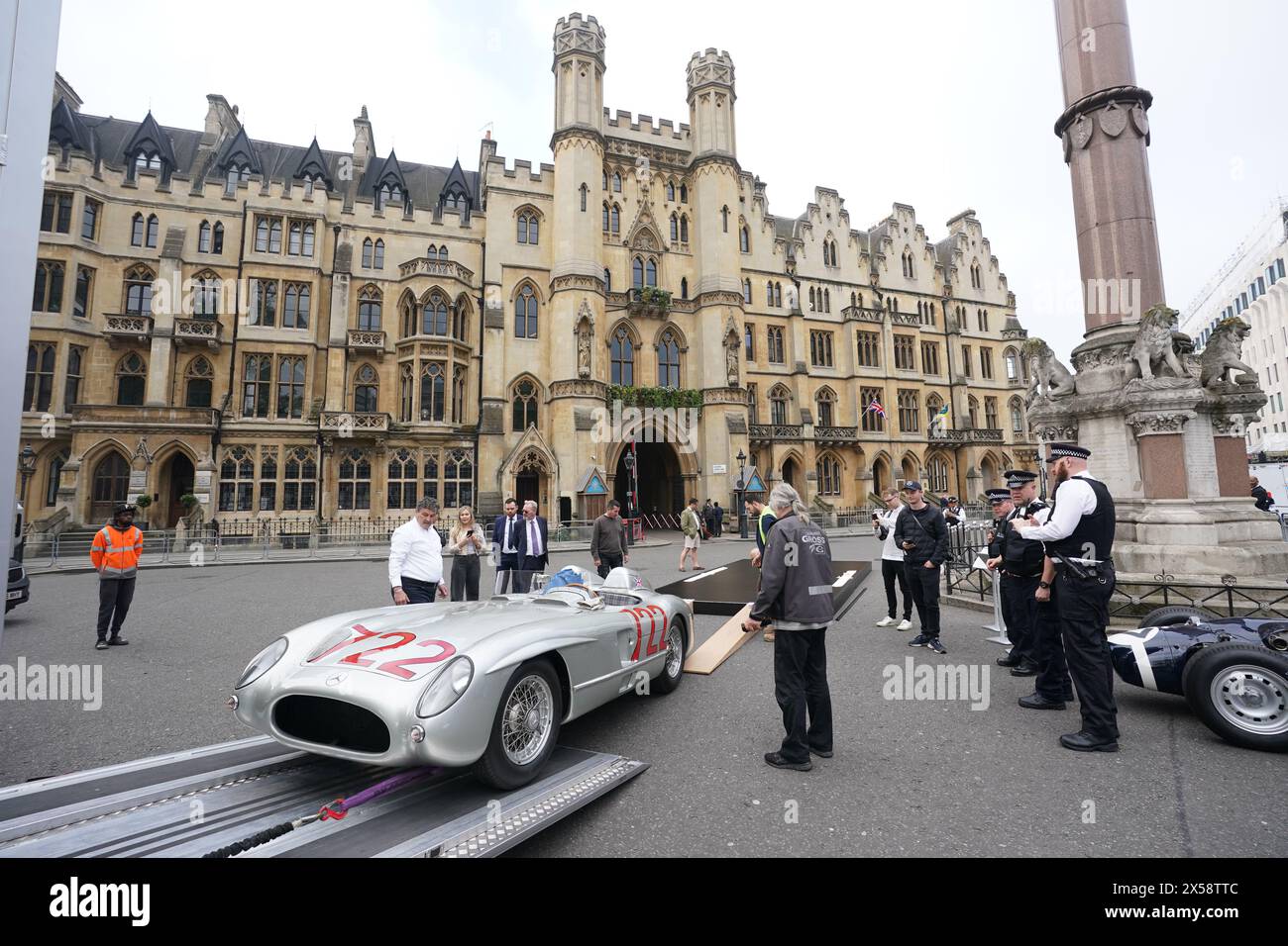 The Mercedes-Benz 300 SLR 722 is delivered outside Westminster Abbey in ...