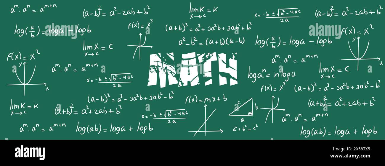 Math exercises, formulas and equations for calculus, algebra with green ...