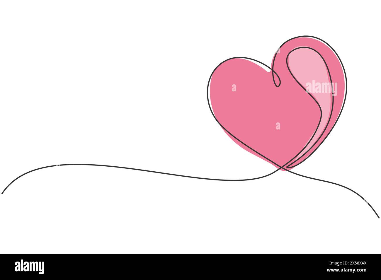 One single line drawing of cute love heart shaped for greeting card ...