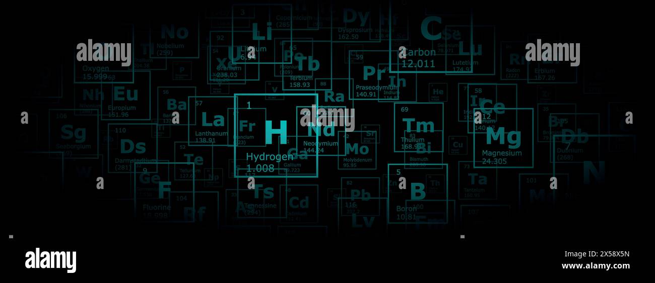 Futuristic background of the periodic table of the chemical elements with their atomic number ...