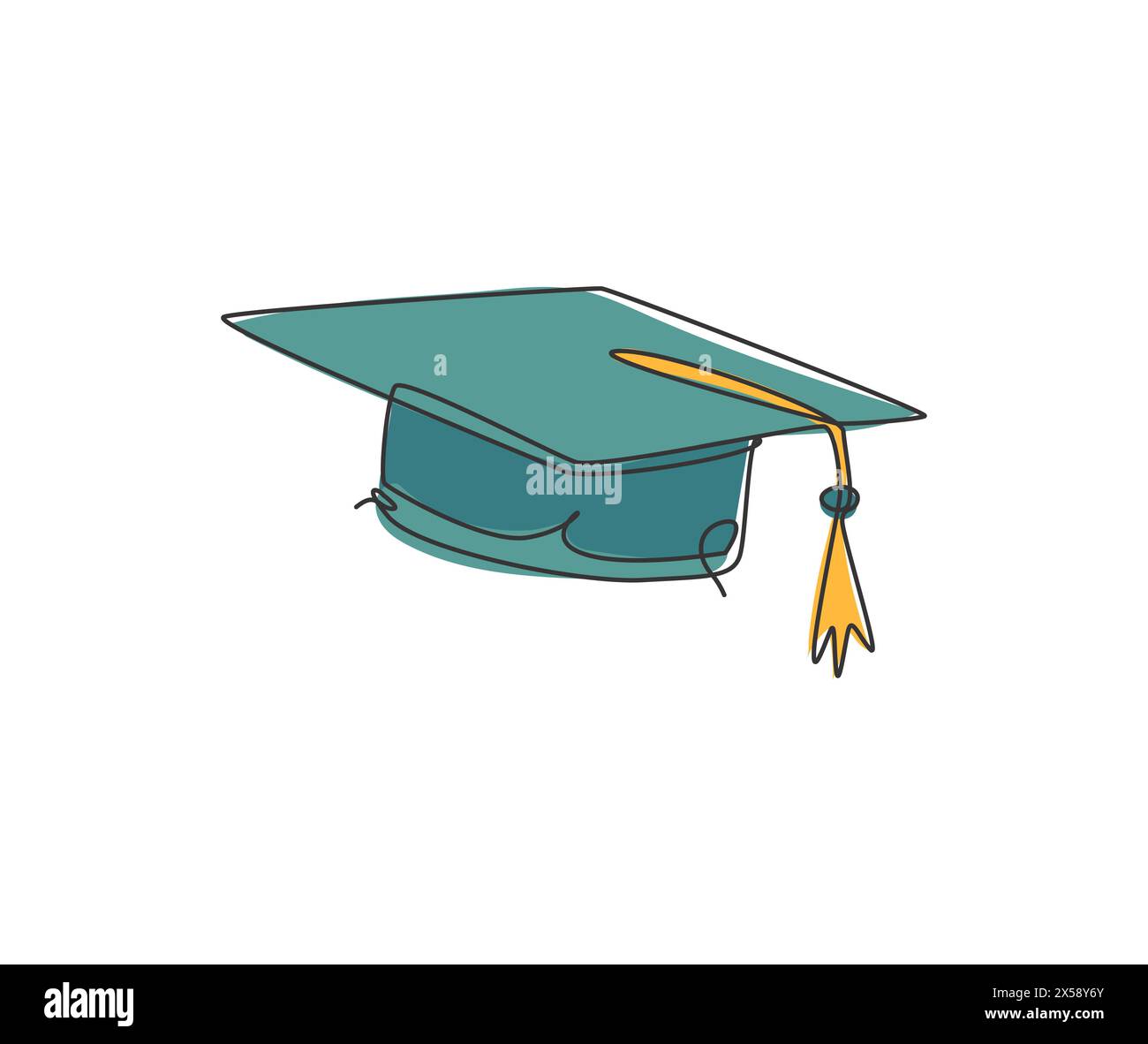 One continuous line drawing of graduation hat logo emblem. Study ...
