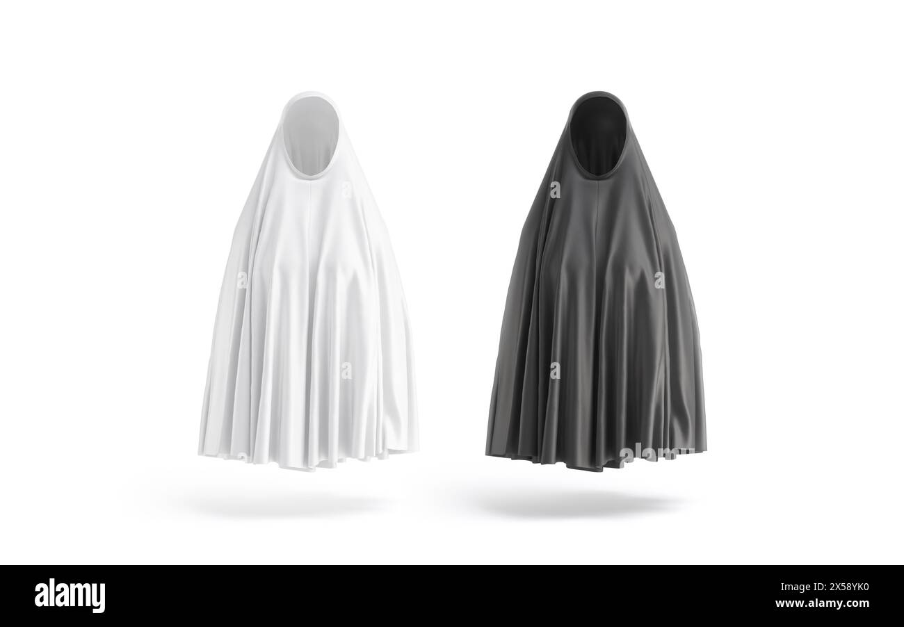 Blank black and white female chador mockup, front view, 3d rendering ...